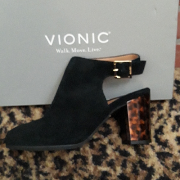 Vionic | Shoes | Vionic Lacey Tortoise Black Heel Suede Booties New ...